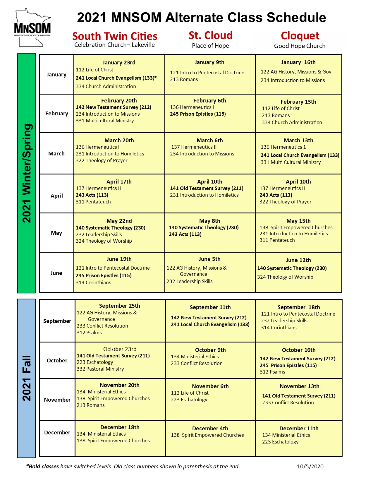 Class Schedule – Minnesota School of Ministry